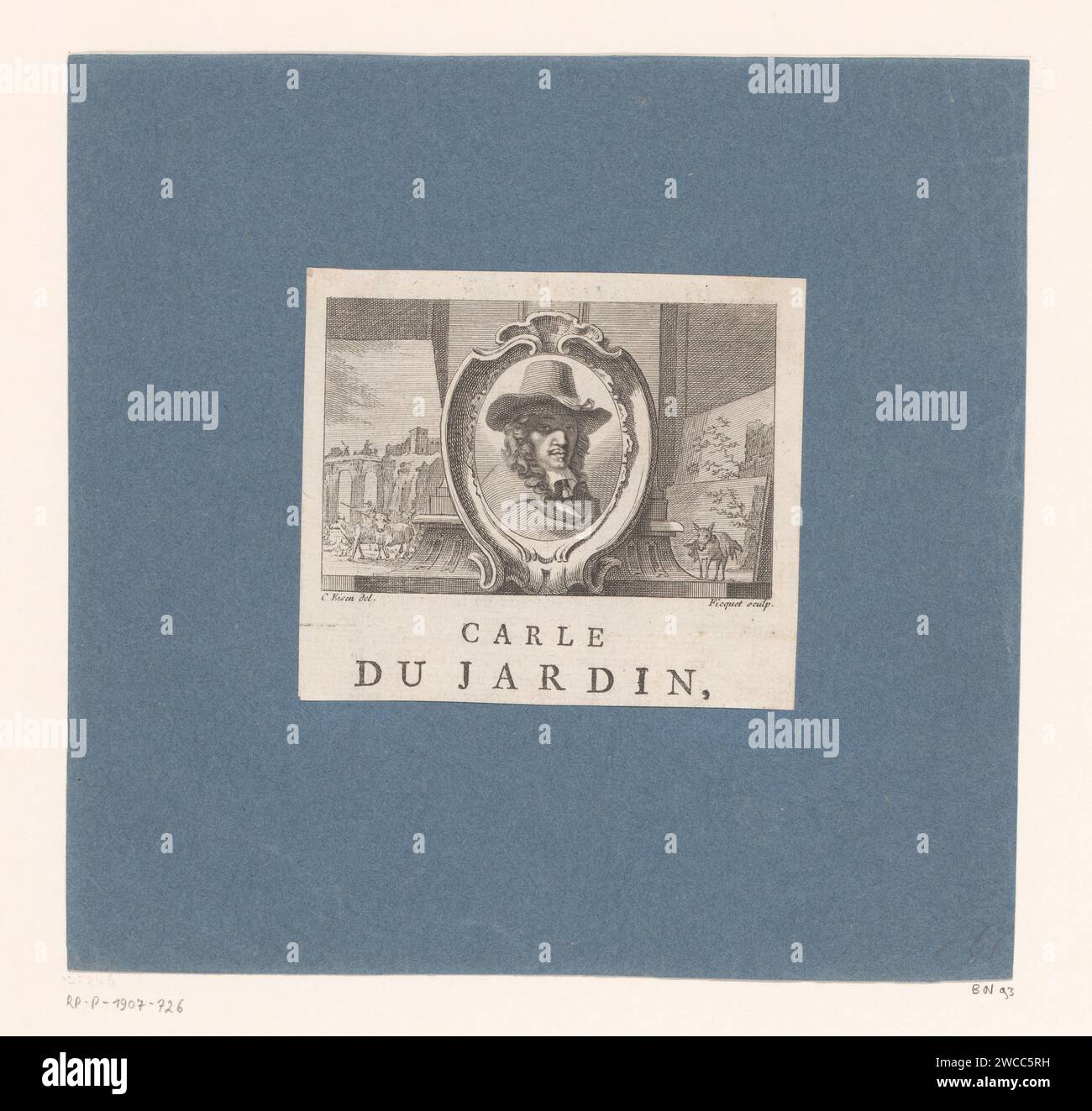 Portret van Karel Dujardin, Etienne Ficquet, after Charles Joseph Dominique Eisen, 1753 - 1764 ...