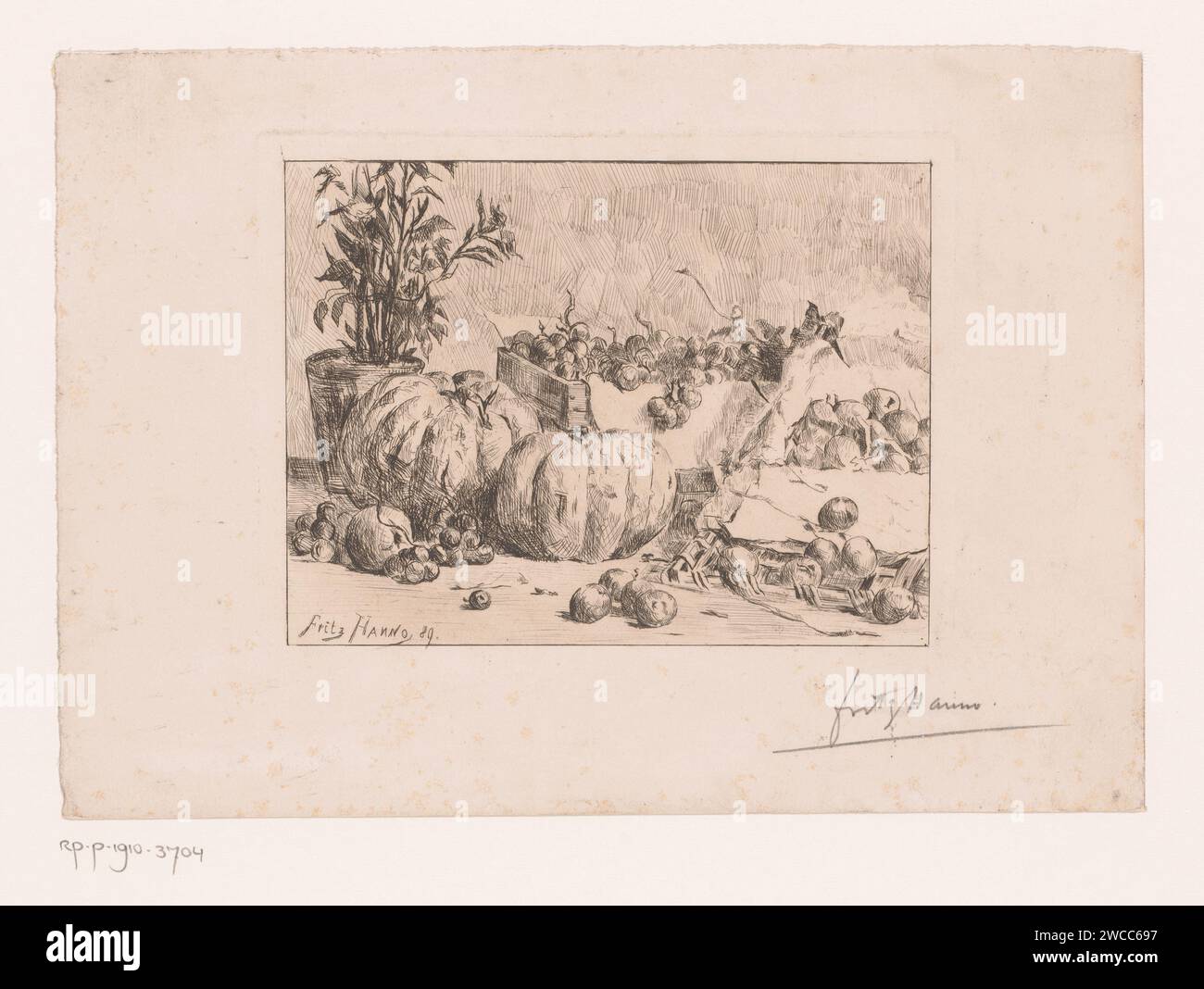 Stilleven, Fritz Hanno, 1889 print paper etching vegetables and fruit ...