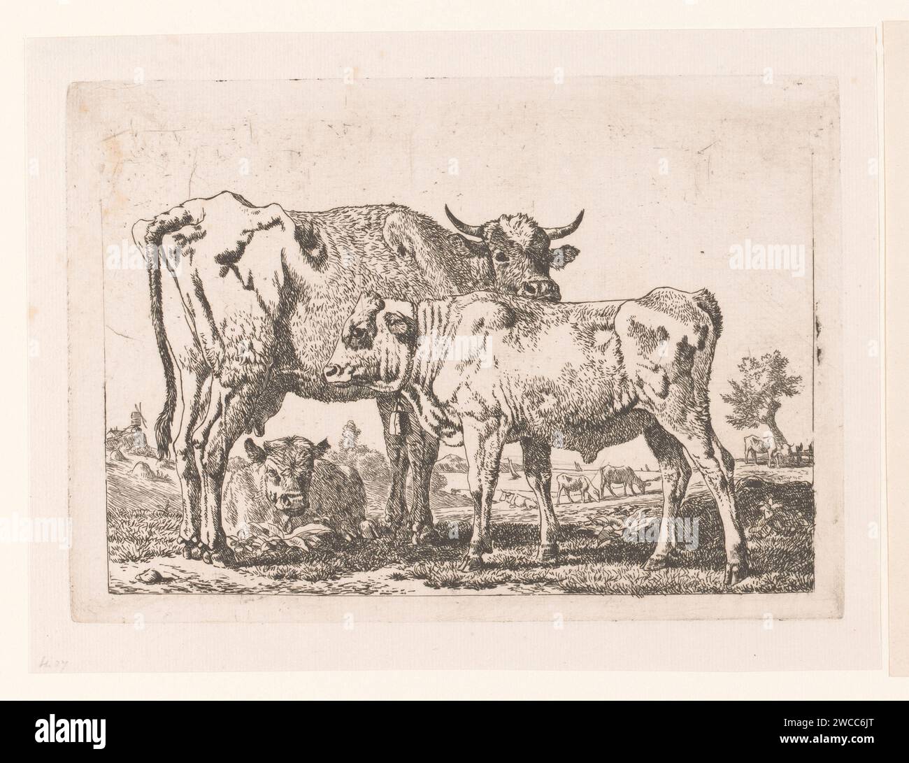 Cows and a calf with bell around the neck, Jean Louis Demarne ...