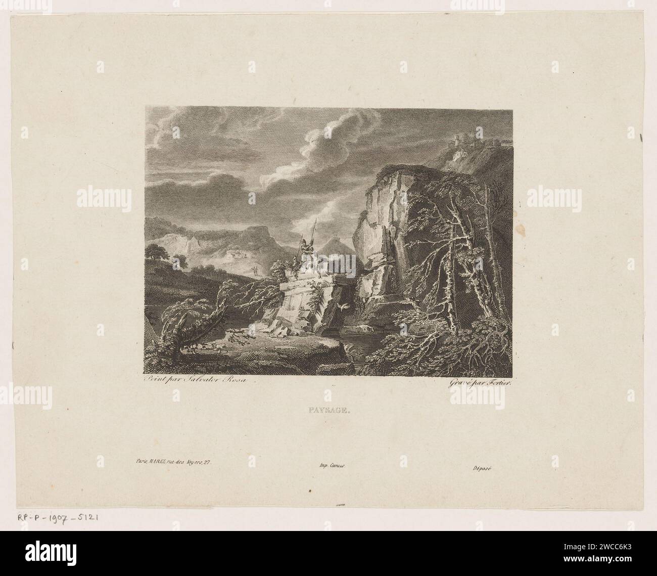 Landscape with soldiers on a rock, Claude François Fortier, After ...