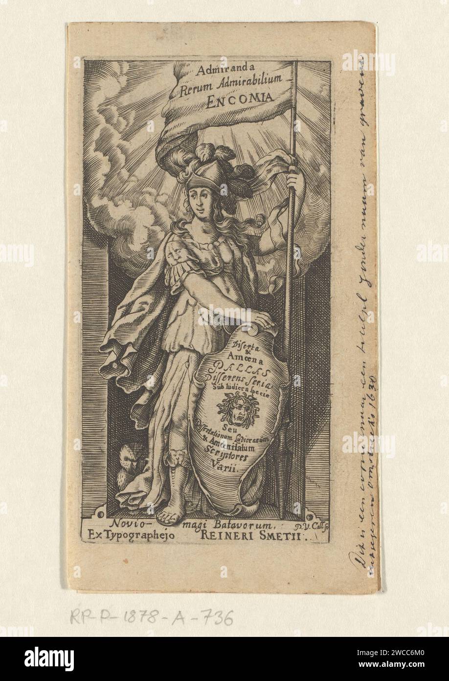 Minerva standing with banner and shield, Pieter van Call (I), 1666 ...
