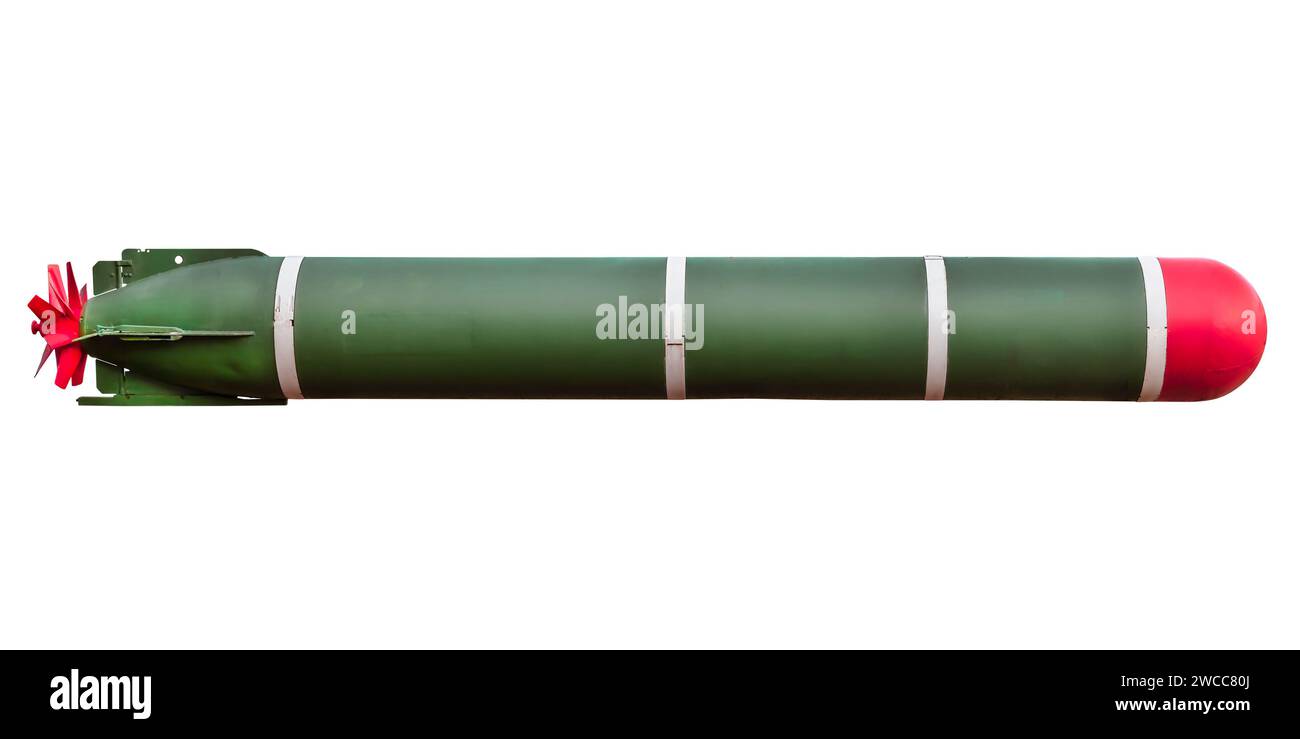 Vintage submarine torpedo isolated on a white background Stock Photo ...