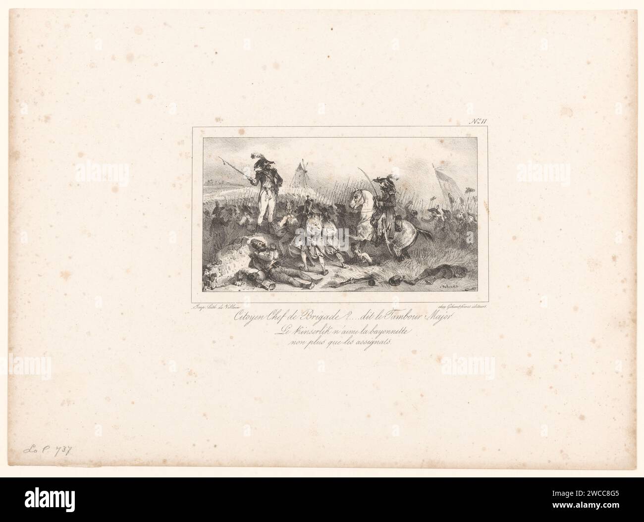 Tamboer major appeals to an officer on horseback on the battlefield ...