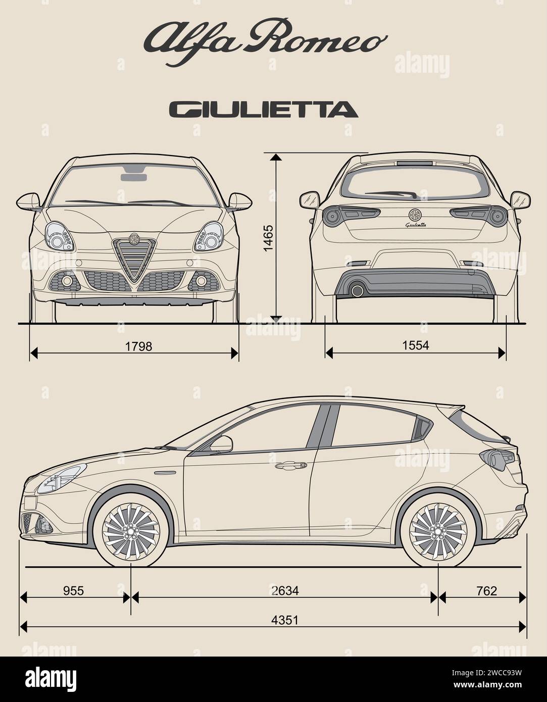Alfa Romeo Giulietta car blueprint Stock Vector Image & Art - Alamy