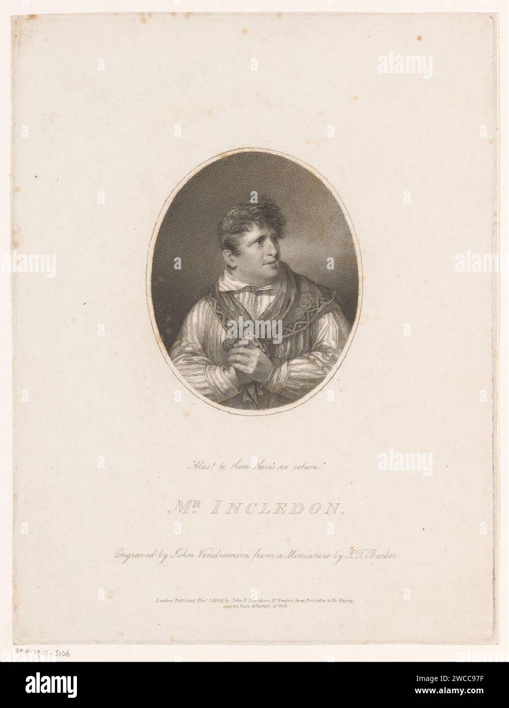 Portret van zanger Charles Incledon, Giovanni Vendramini, after John ...