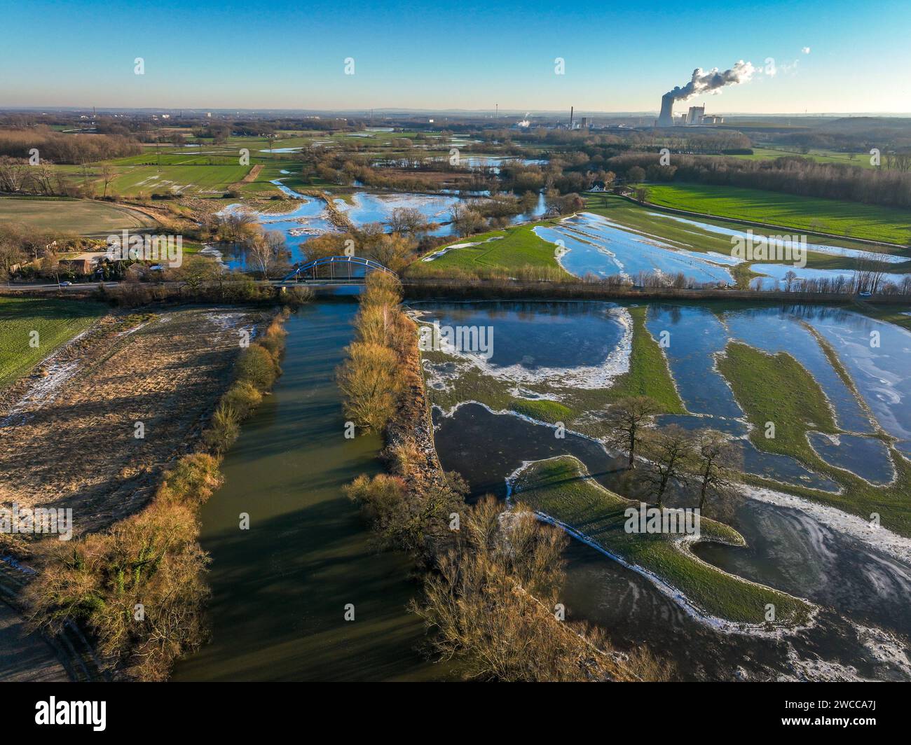 Selm, Nordrhein-Westfalen, Deutschland - Hochwasser an der Lippe, Fluss ...