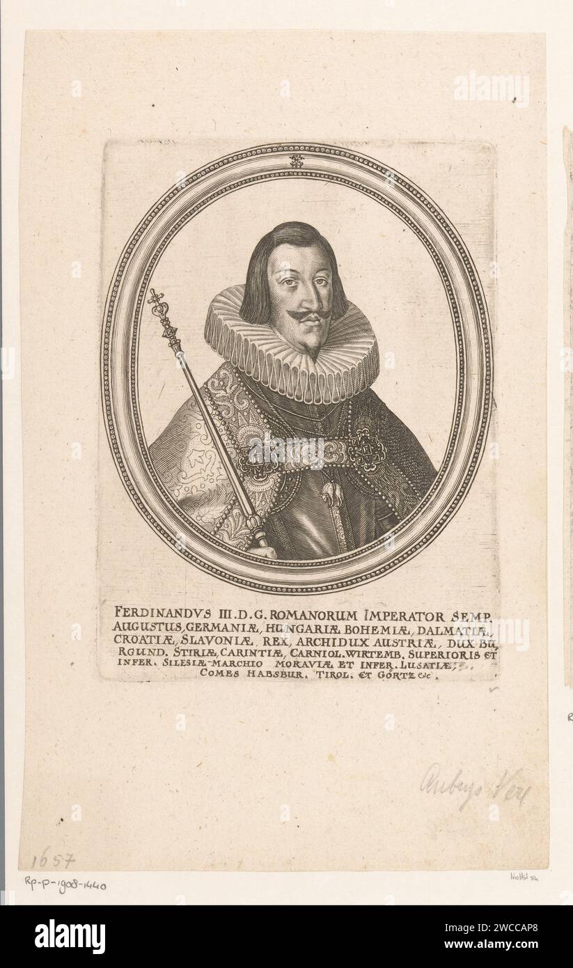 Portret van Ferdinand III, Sebastian Furck, 1618 - 1655 print With ...