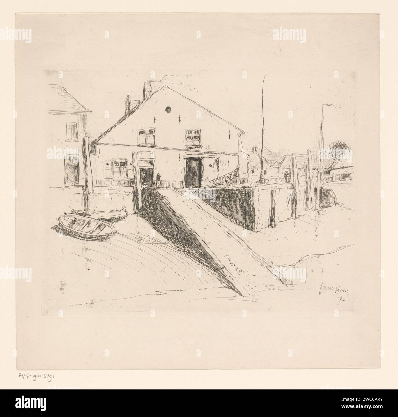 Village houses along the Kade, Frans Hens, 1894 print paper etching ...