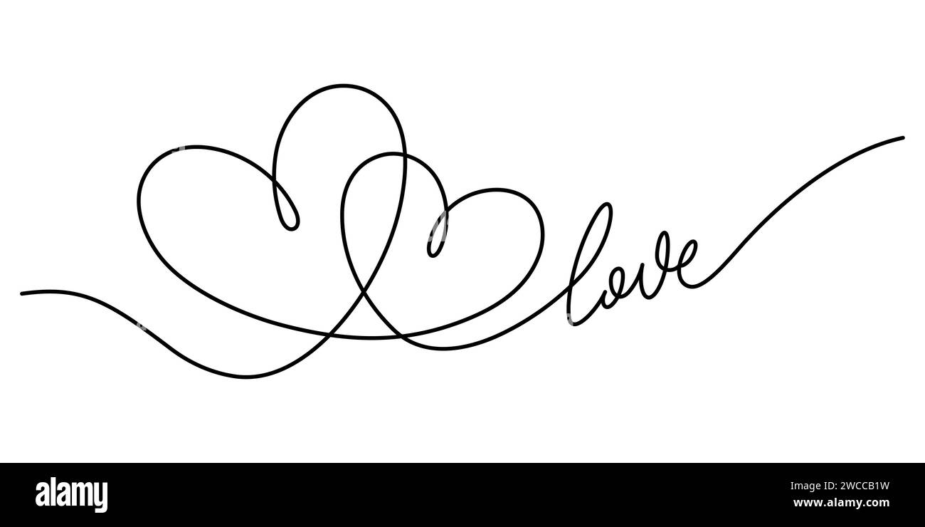couple hearts with love continuous line drawing minimalist decorative ...