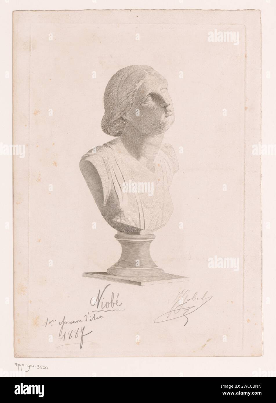 Bust van Niobe, J. Gubel, 1887 print paper etching (story of) Niobe ...