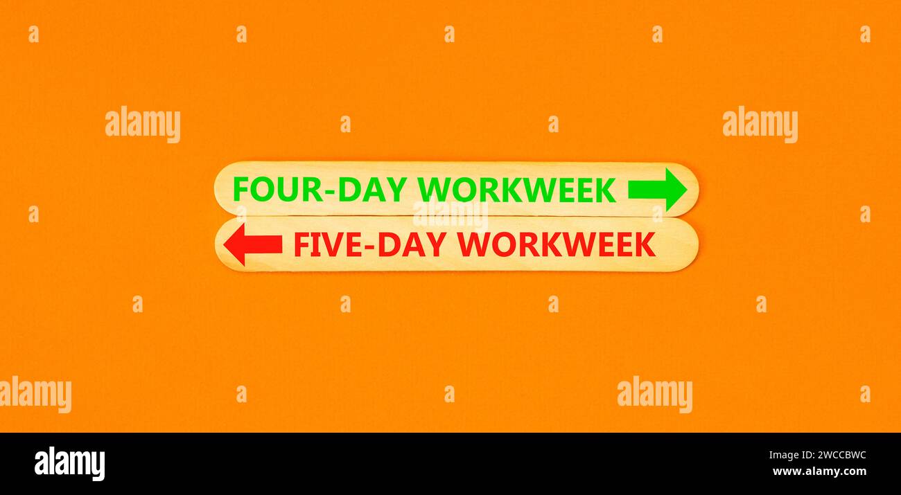 5 or 4 day week symbol. Concept word Five-day workweek or Four-day workweek on beautiful wooden ...