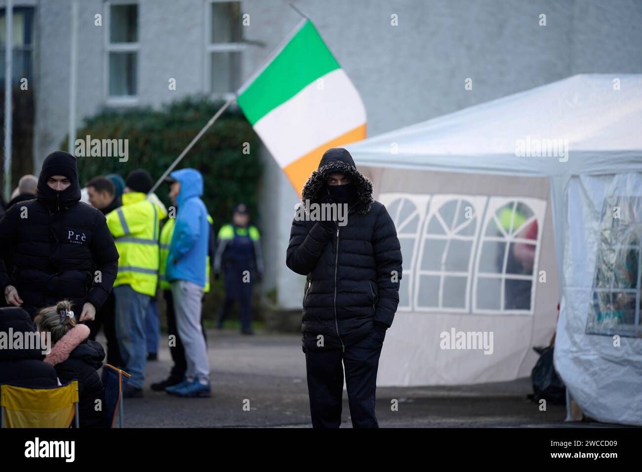 Protesters at the Racket Hall hotel in Roscrea, Co Tipperary ...