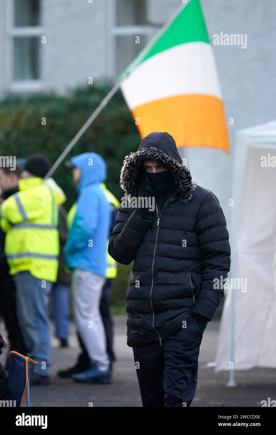 Protesters at the Racket Hall hotel in Roscrea, Co Tipperary ...
