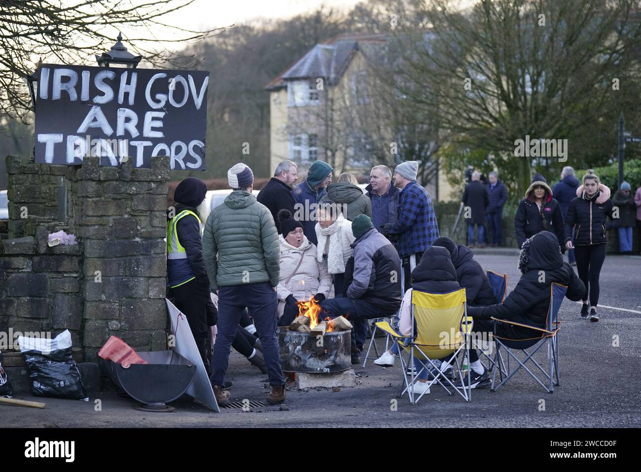 Protesters at the Racket Hall hotel in Roscrea, Co Tipperary ...