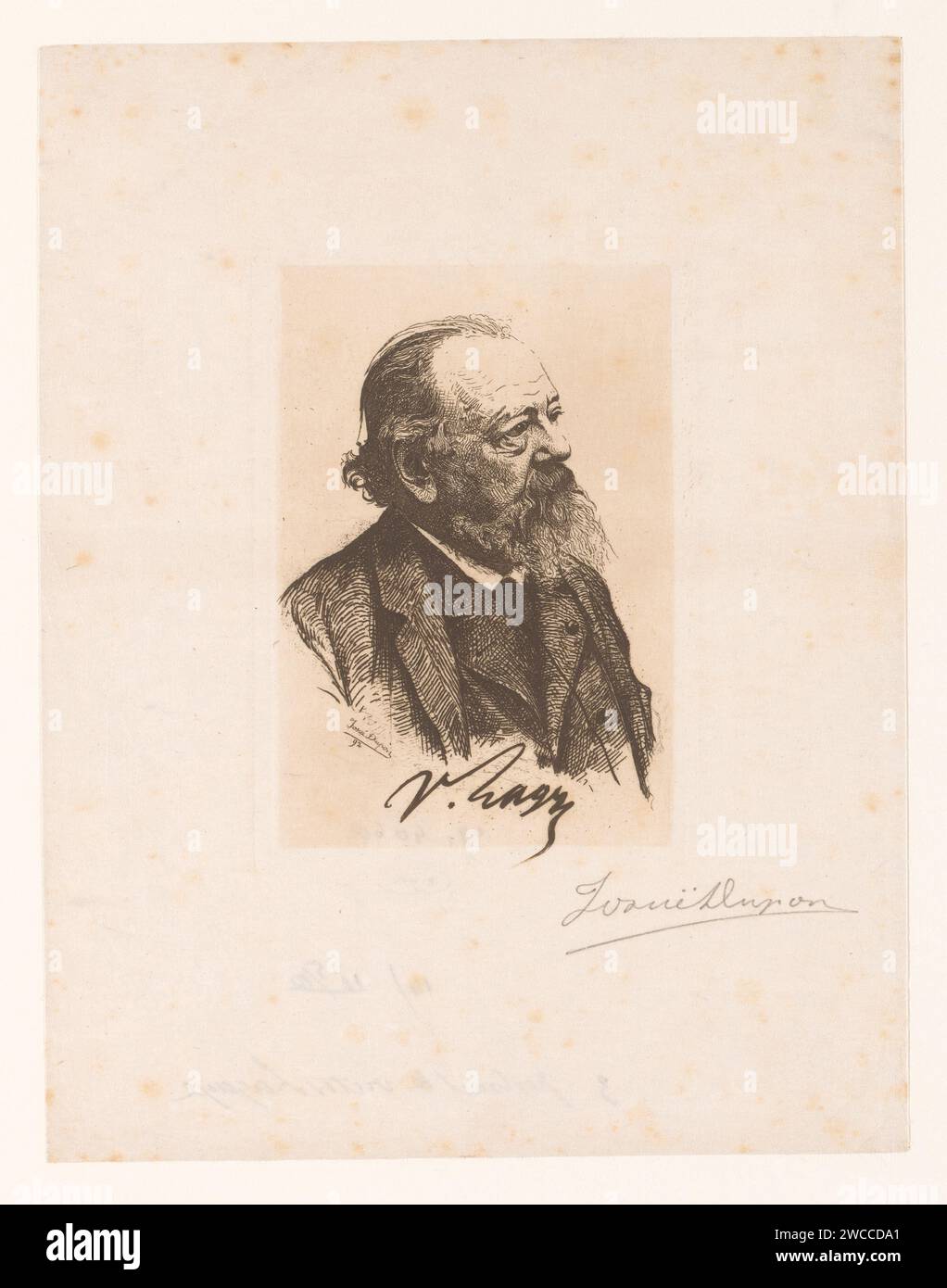 Portrait of Victor Lagye, Josué Dupon, 1892 print paper etching old man ...