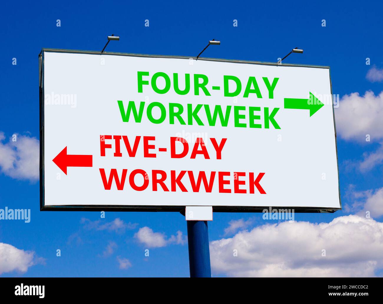 5 or 4 day week symbol. Concept word Five-day workweek or Four-day workweek on beautiful ...