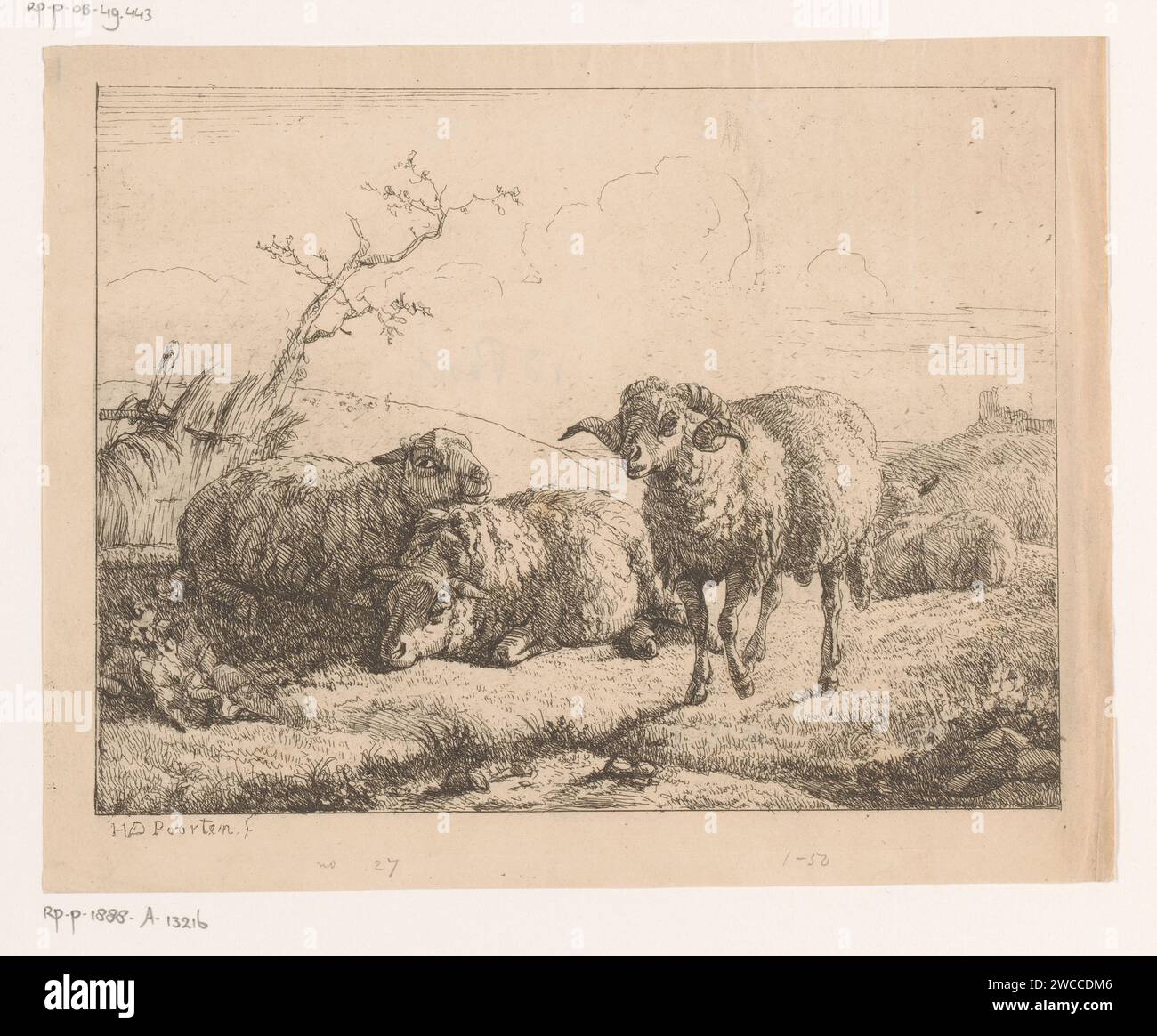 Landscape with three sheep and a ram, Hendrik Jozef Franciscus van der ...