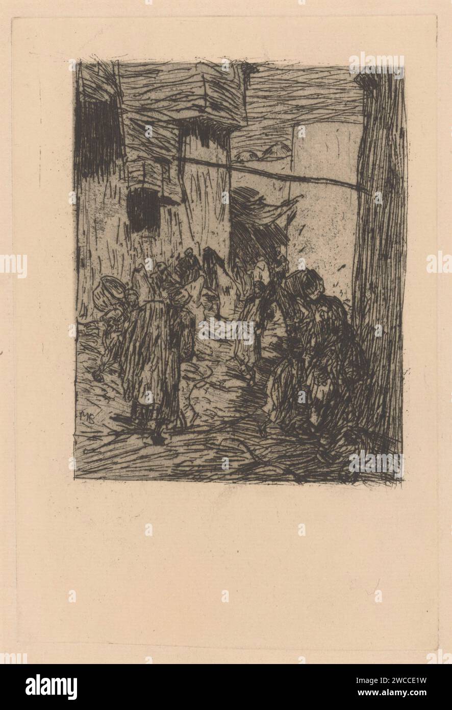 Market in Constantinople, Marius Bauer, 1889 print A street with people ...