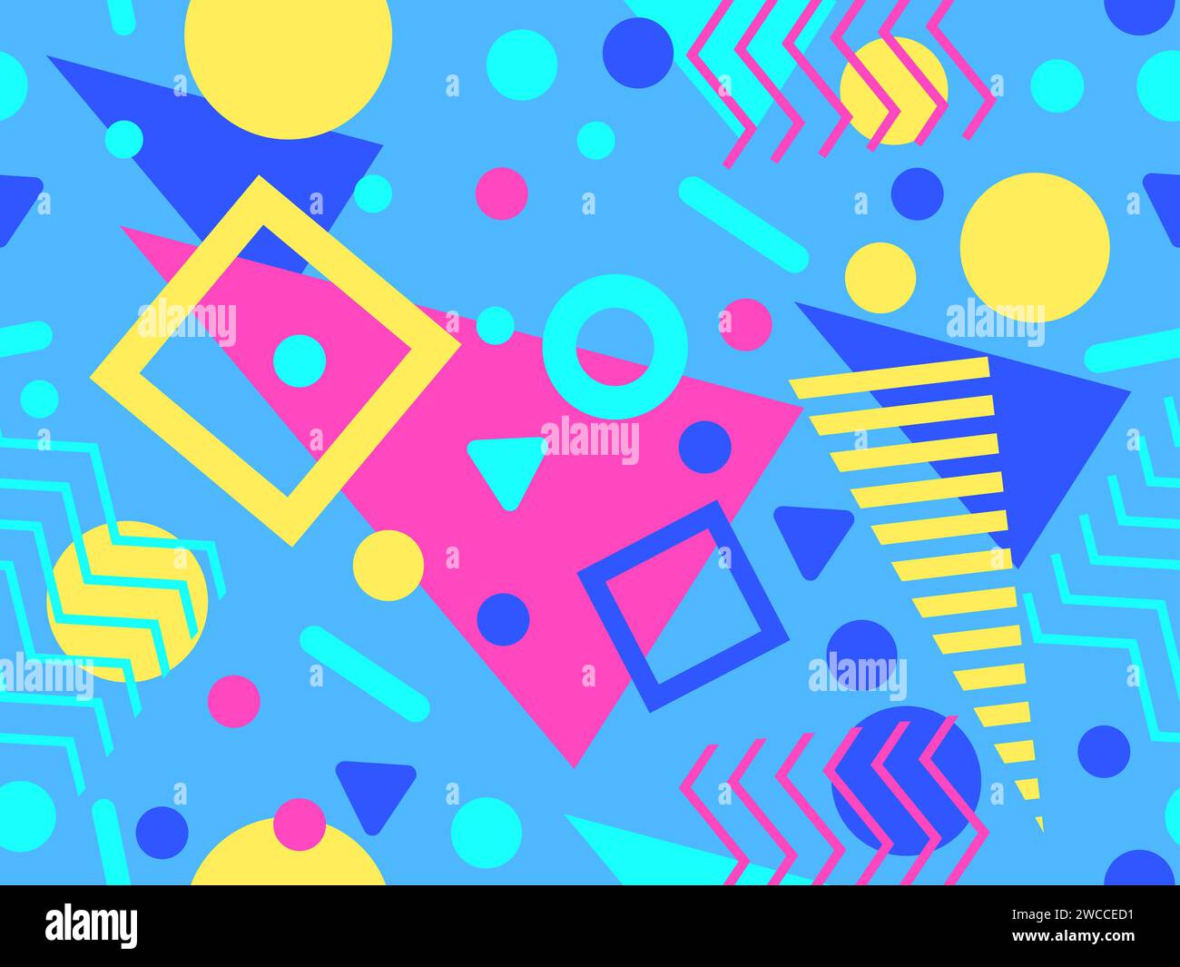 80s seamless pattern with geometric shapes in memphis style. Circles ...
