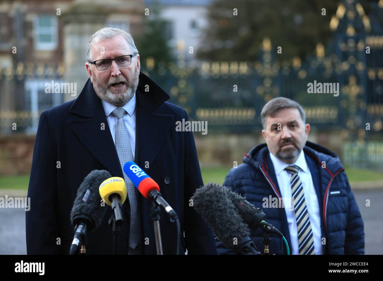 Doug Beattie, Leader of the Ulster Unionist Party (UUP) (left) speaks ...