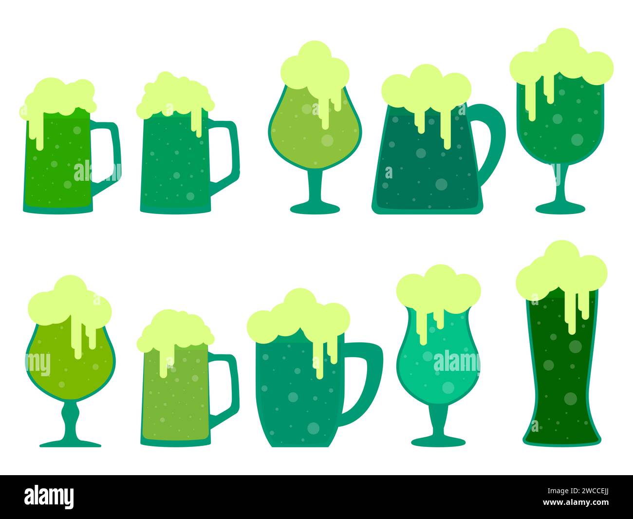 Glasses of green beer icon set isolated on white background. Beer with ...