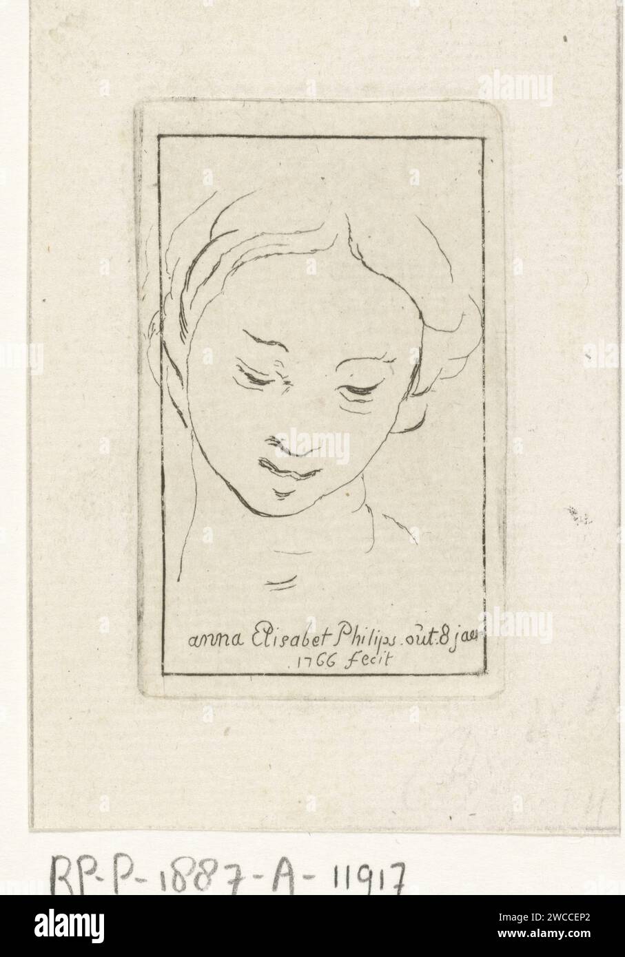 Self-portrait at the age of 8, Anna Elisabeth Philips, 1766 print ...