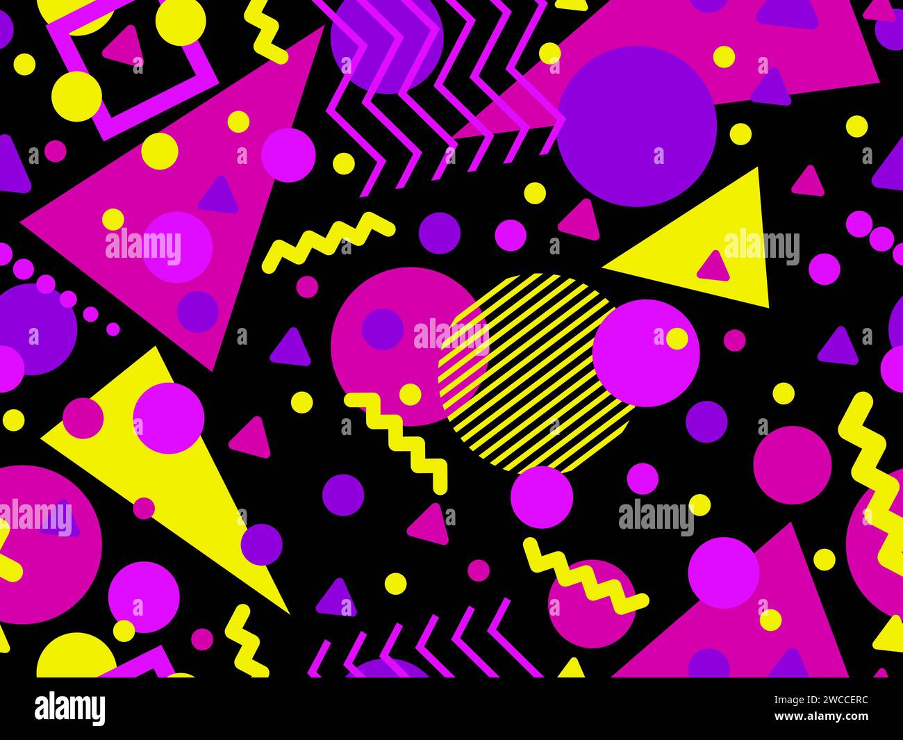 80s seamless pattern with geometric shapes in memphis style. Circles ...