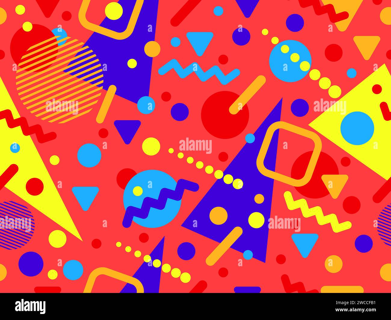 Geometric seamless pattern with memphis elements in 80s style. Colorful ...