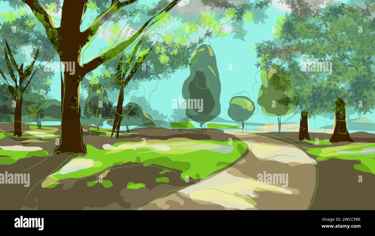 Illustration poster drawing landscape Stock Photo - Alamy