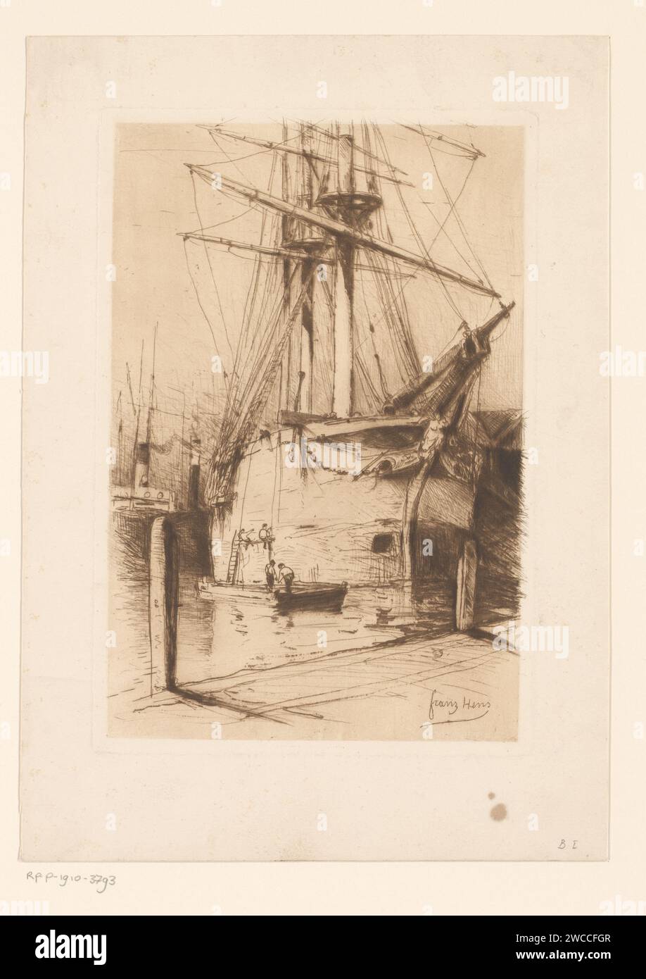 Maintenance of a ship in the harbor, Frans Hens, 1866 - 1910 print ...