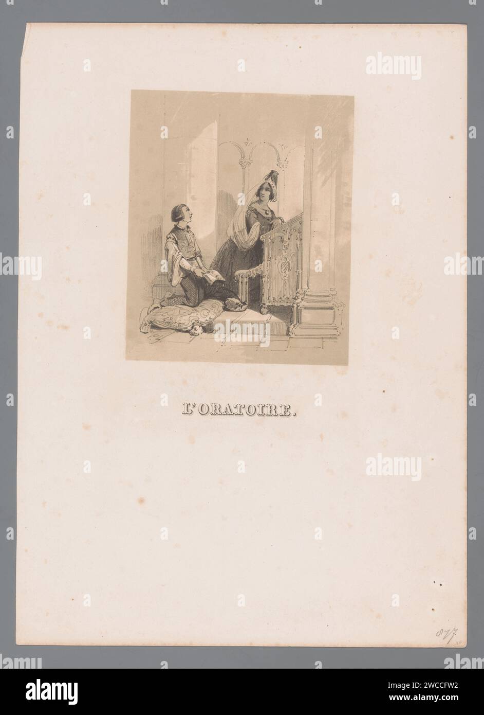 Jonkvrouw and young man kneeling in a chapel, Paulus Lauters, 1816 ...