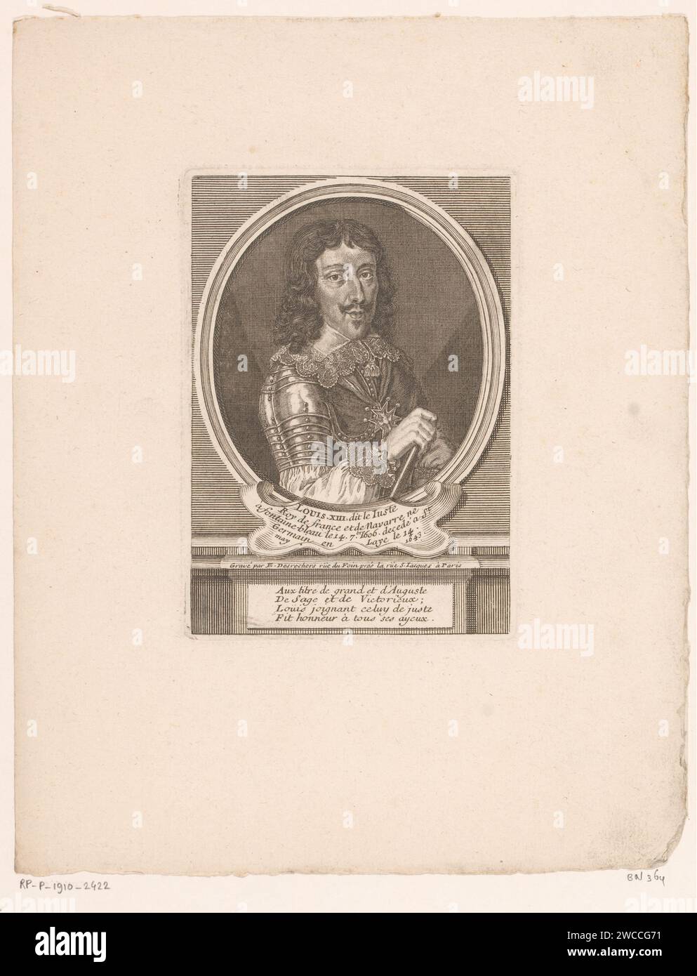 Portrait of King Louis XIII, Etienne Desrochers, c. 1726 print Paris ...
