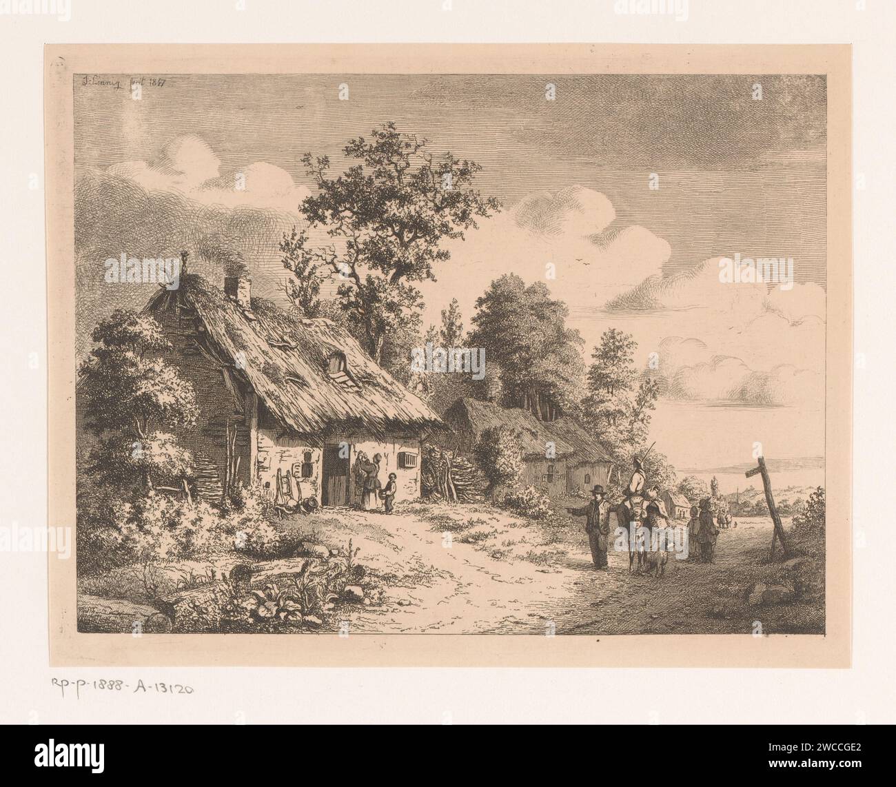 Landscape at Halle with thatched farms, Jean Théodore Joseph Linnig ...