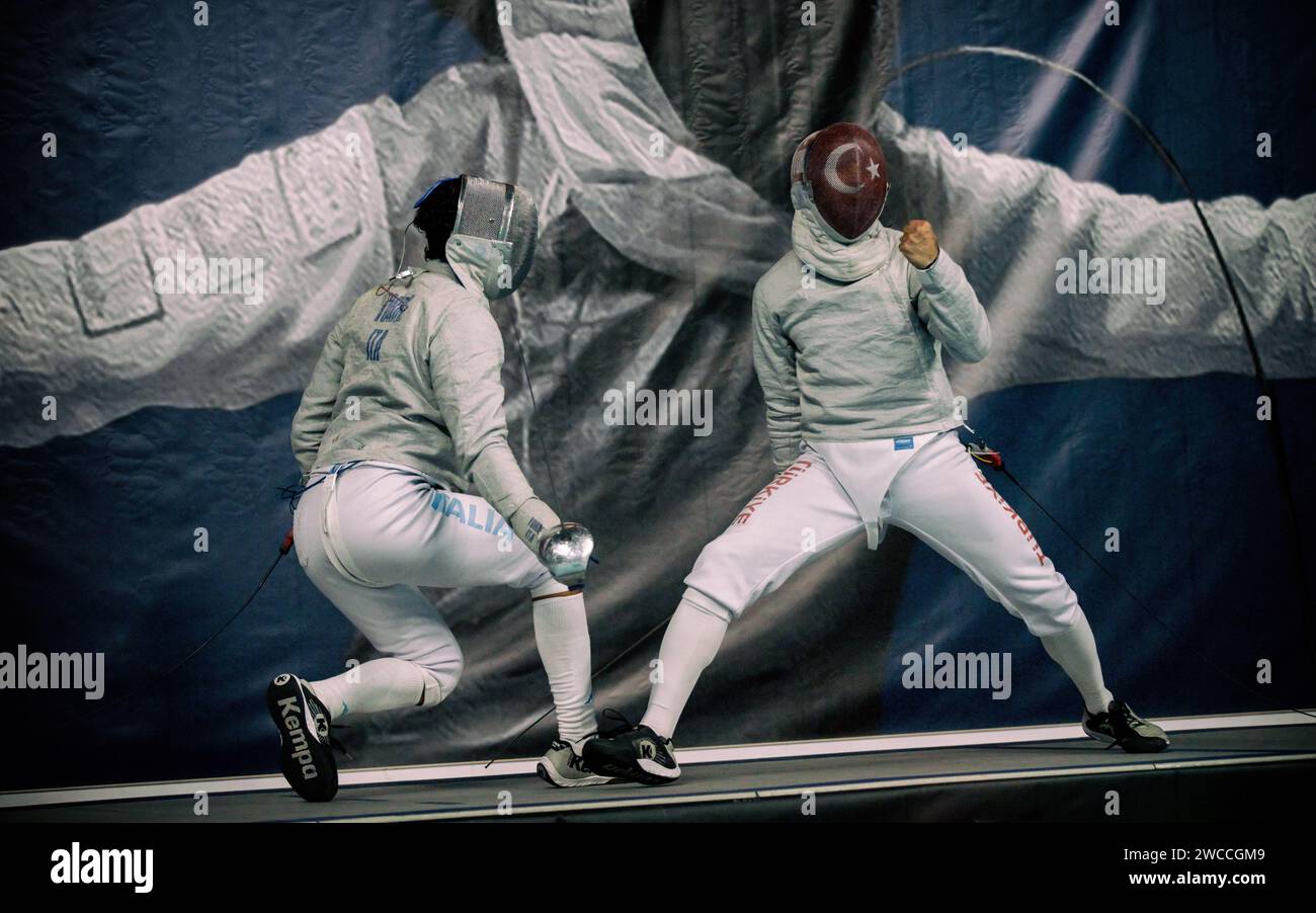 2 fencers in action ,FIA Fencing Sabre World Satelite Istanbul, 21 ...