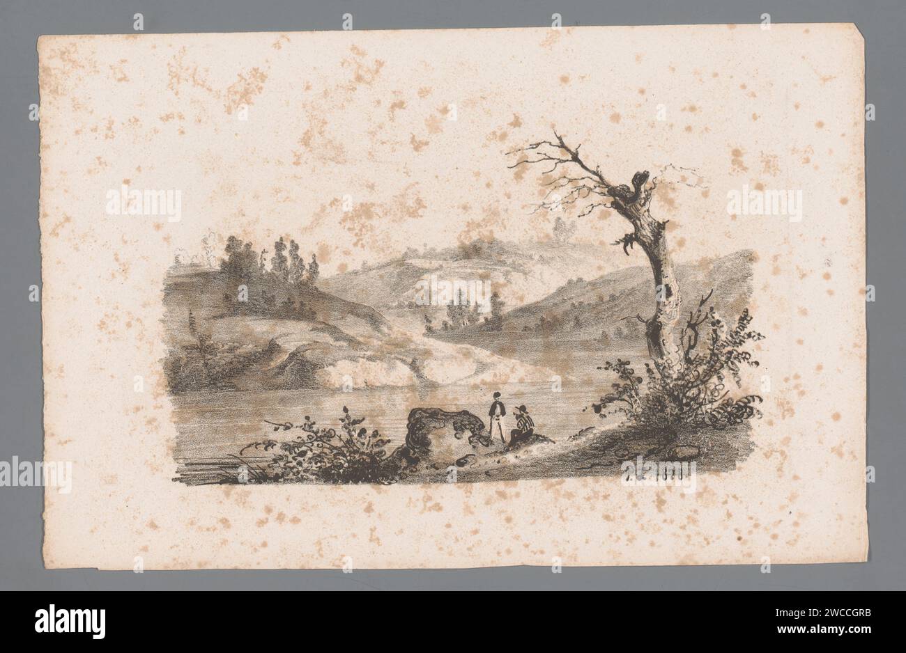 Heuvellandschap with River, Paulus Lauters, 1828 - 1839 print Brussels ...