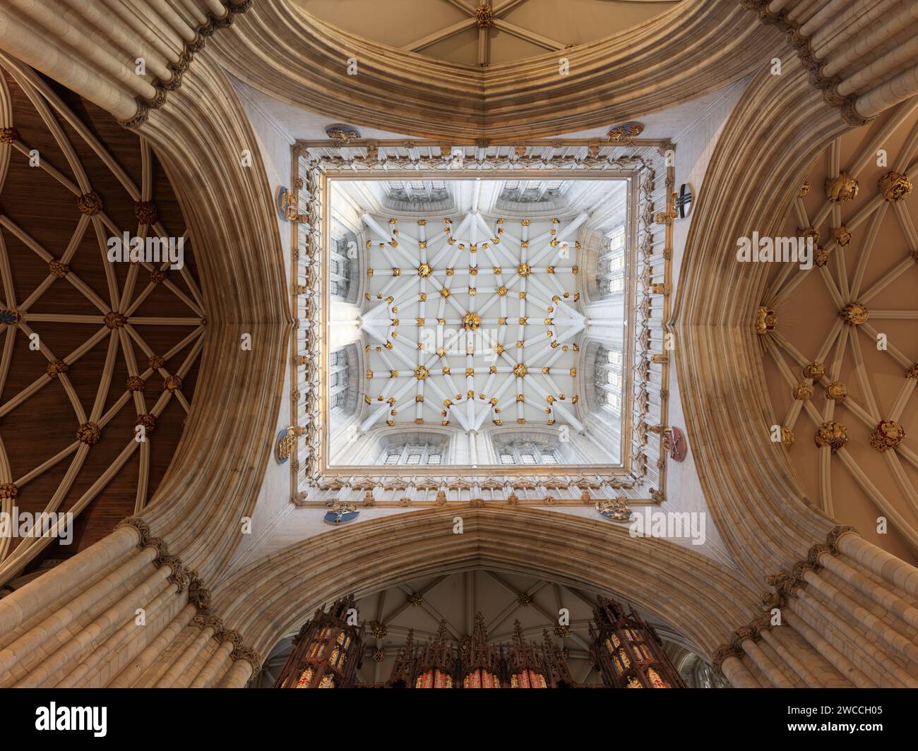 Ceiling, with decorated bosses, under the central tower of the minster ...