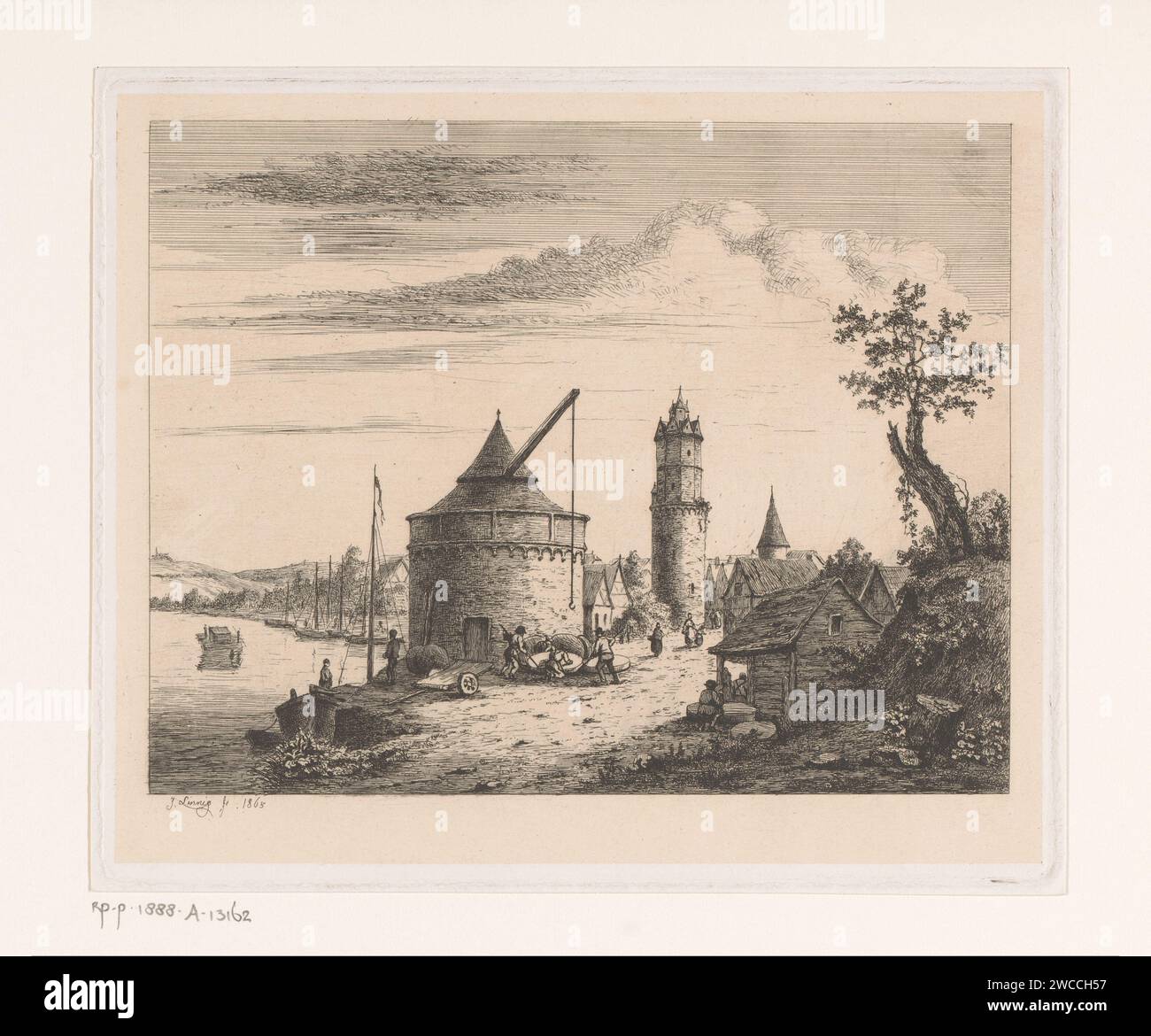 View of the port of Andernach, Jean Théodore Joseph Linnig, 1865 print ...