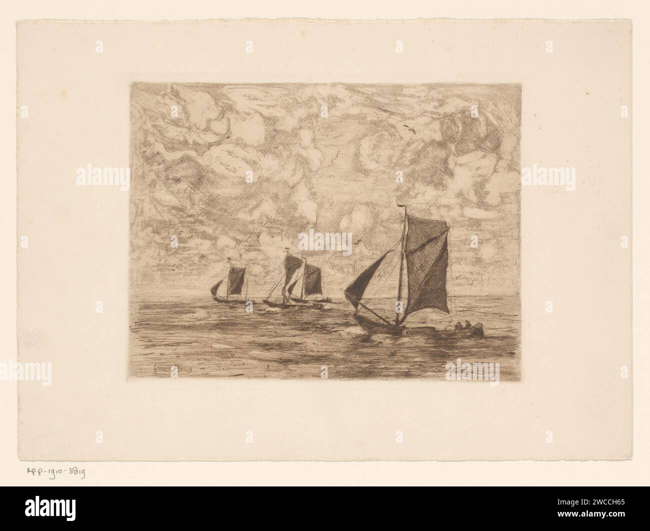 Three sailing ships, Frans Hens, 1866 - 1910 print paper etching ...
