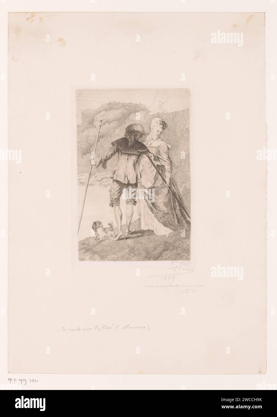 Romantic couple noblemen with a dog, Auguste Danse, After Jean Antoine ...