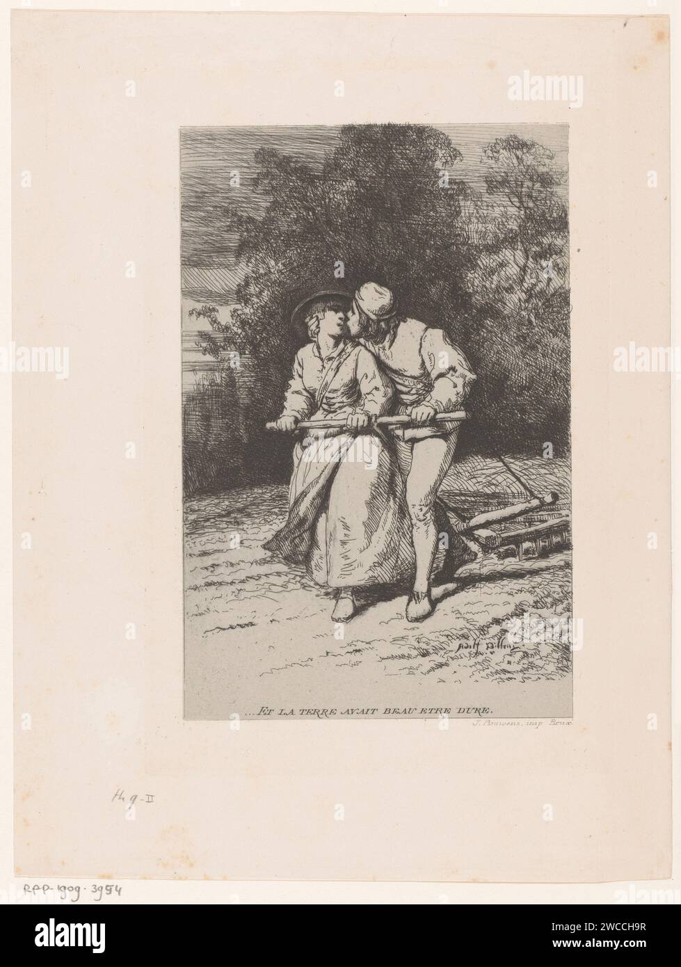 Young man and wife compete the ground together while the man kisses the ...