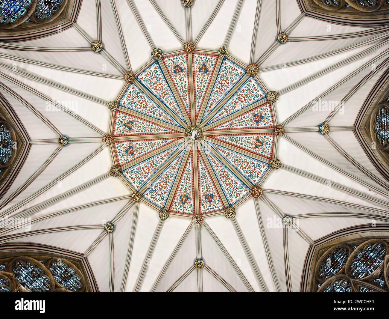 Ceiling, with decorated bosses, in the chapter house of the minster ...
