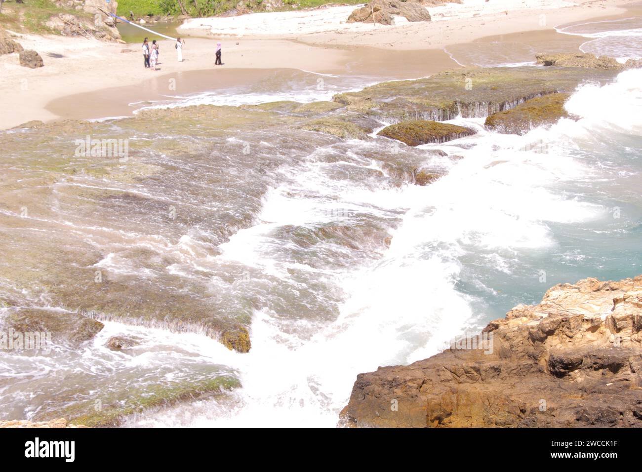 beautiful coral reefs on the beach of lampung marina with blue sky ...