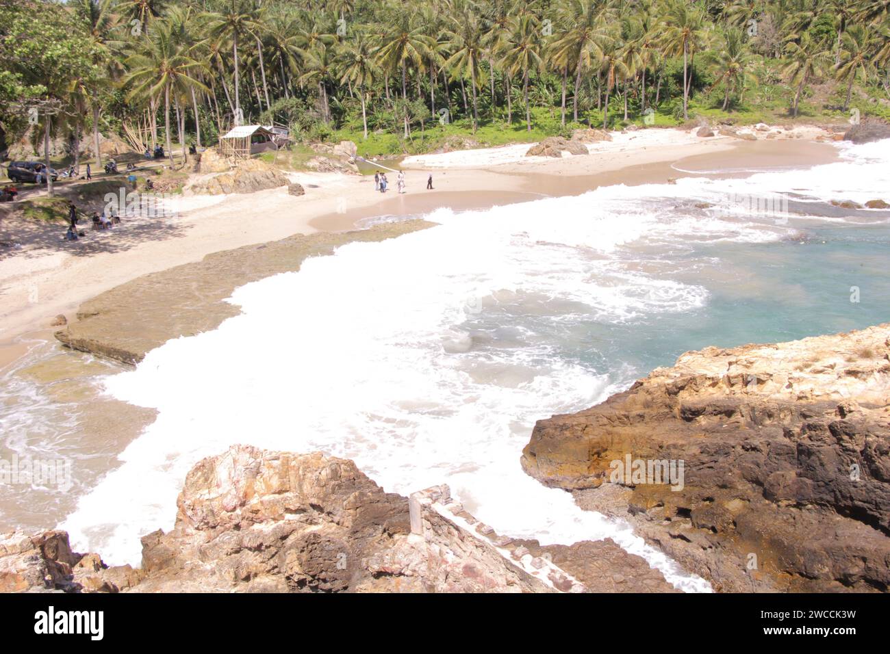 beautiful coral reefs on the beach of lampung marina with blue sky ...
