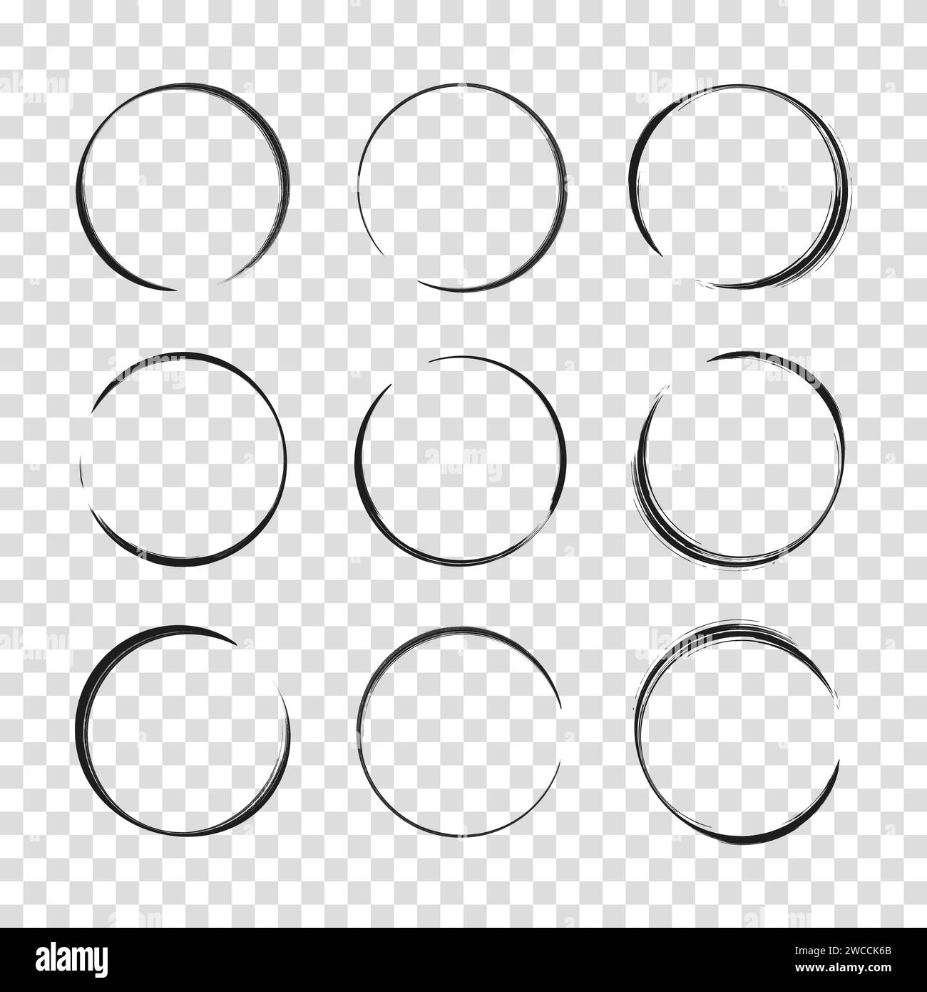 Collection hand drawn round shape. Set of circular frames. Sketch of ...