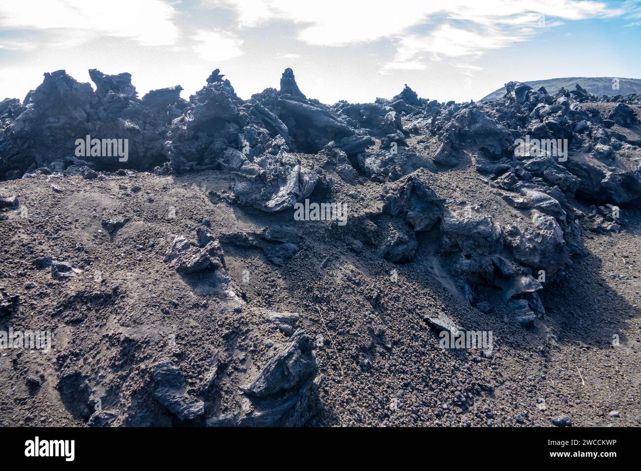 Variety of forms of basalt solidified lava (clinker, block-lava ...