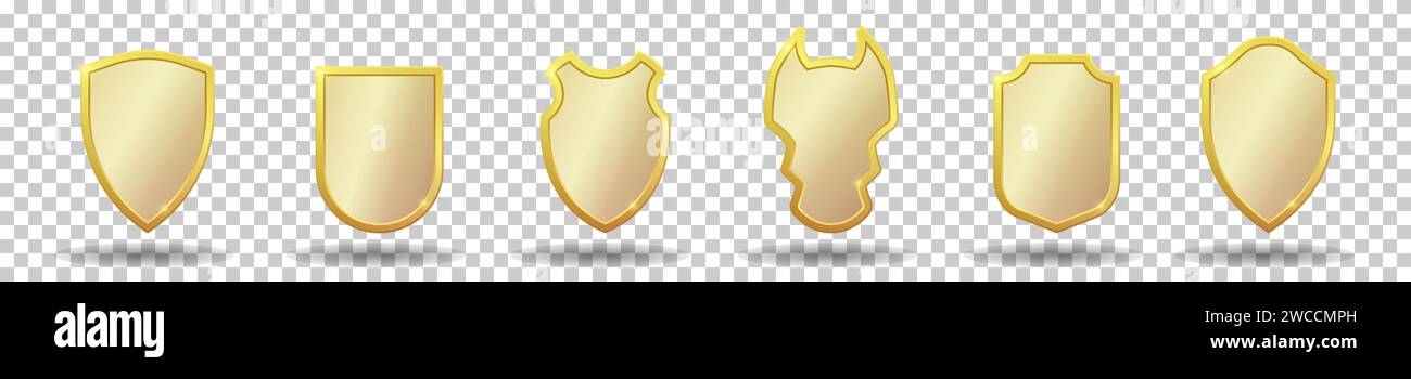 Set of realistic golden heraldic shields. Vector illustration Stock ...