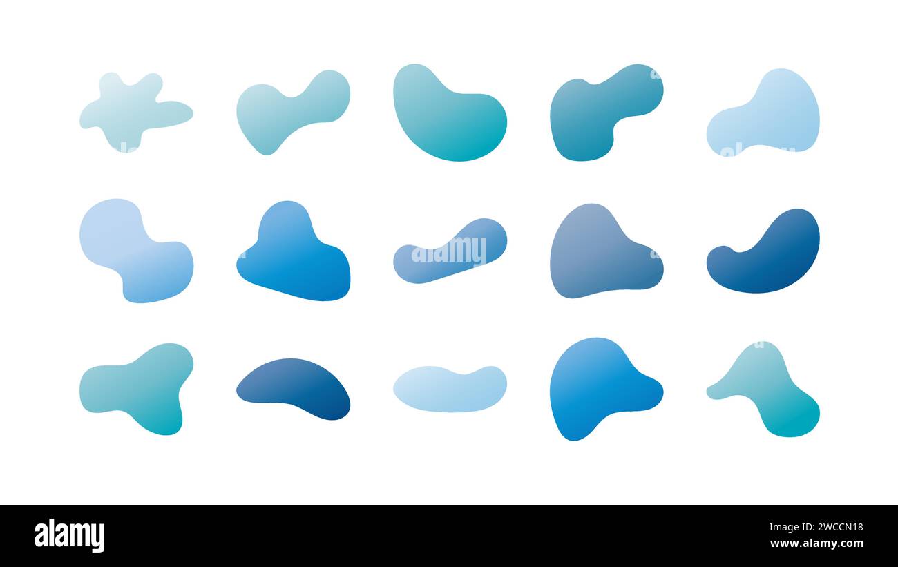 Set of gradient water blob shapes, round abstract elements. Simple water blotch shapes and form ...