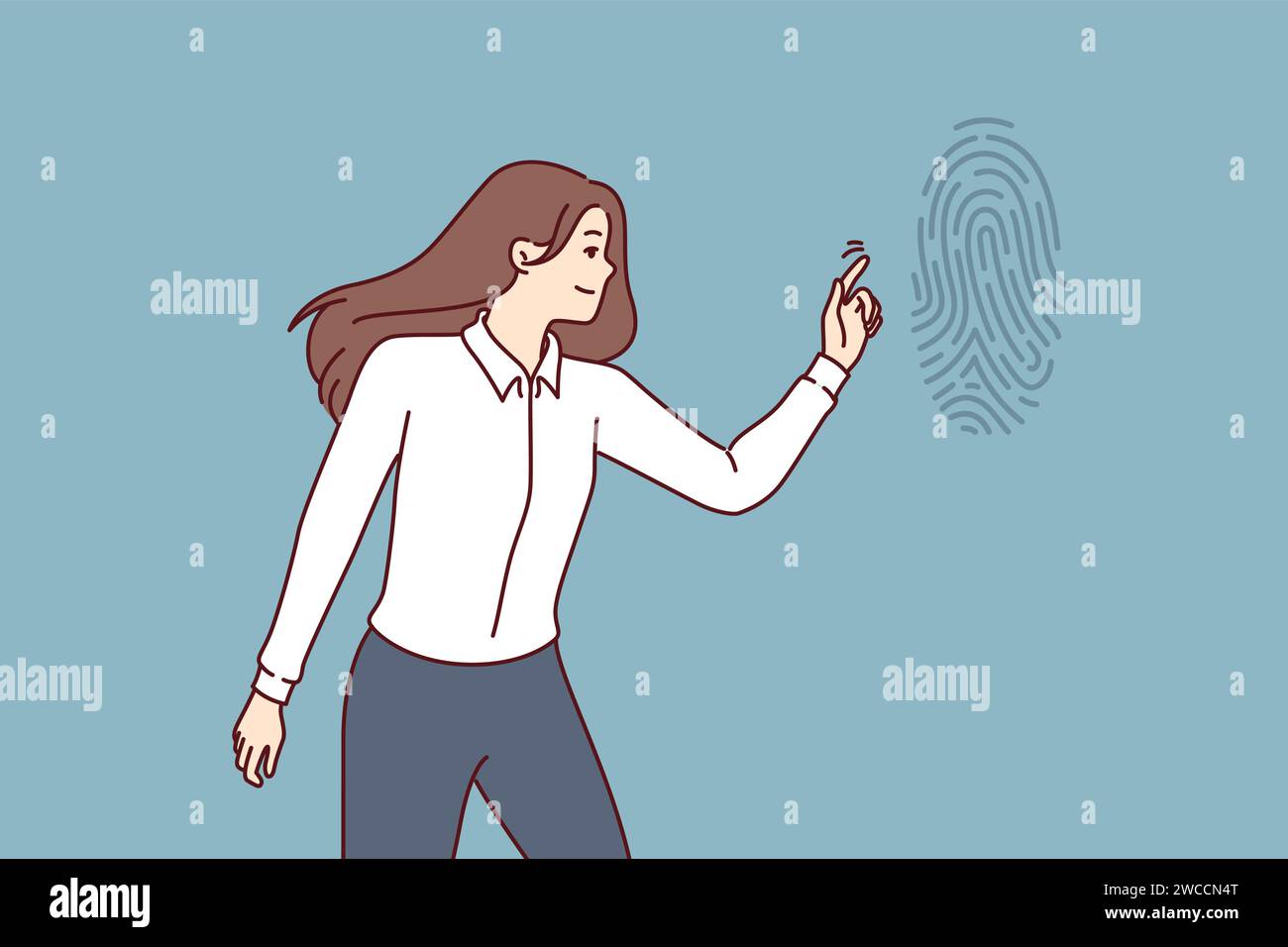 Business woman undergoes fingerprint authentication to confirm safety ...