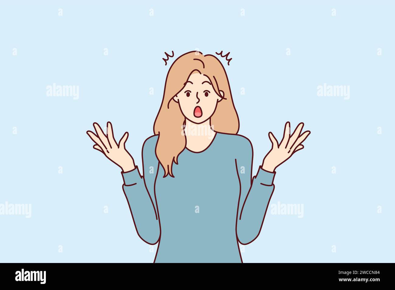 Surprised woman feels shock and indignation because injustice shown ...