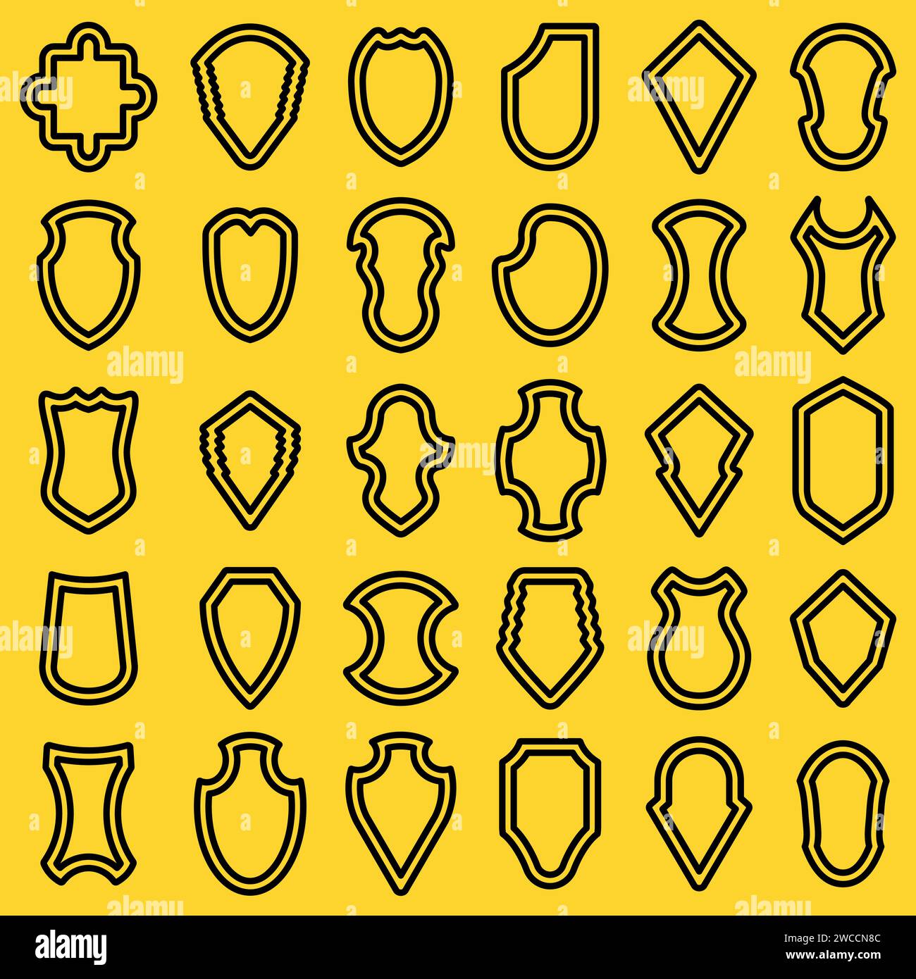 Set of black heraldic shield outline icon. Vector illustration ...